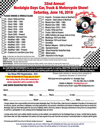 2018 Car Show Registration - Nostalgia Days Car Show and Festival ...